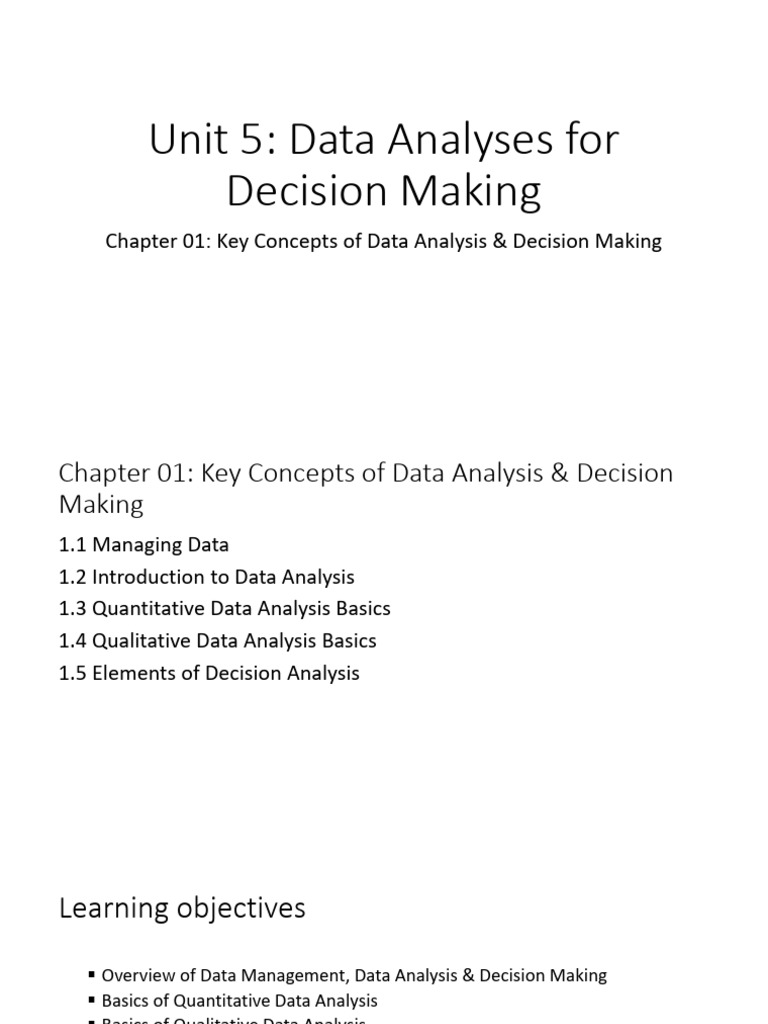 Unit 5 Chapter 1 Data Analysis For Decision Making | PDF | Data ...