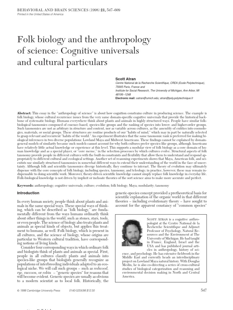 Folk Biology and The Anthropology of Science: Cognitive Universals and ...