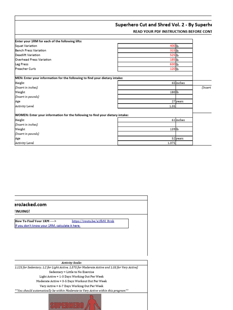 Superhero Cut and Shred Vol. 2 Spreadsheet 2 | Download Free PDF ...