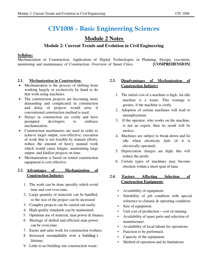 CIV 1008 Module 2 - Current Trends and Evolution in Civil Engineering | Download Free PDF ...