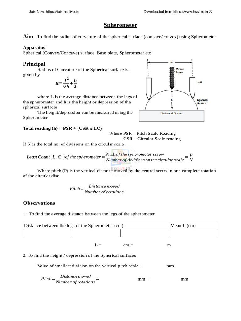 Hsslive_xi_spherometer | PDF | Sphere | Curvature