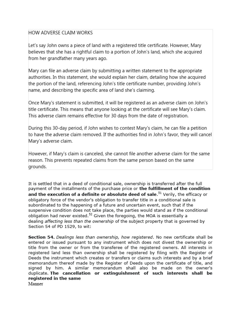 How Adverse Claim Works | PDF | Deed | Title (Property)