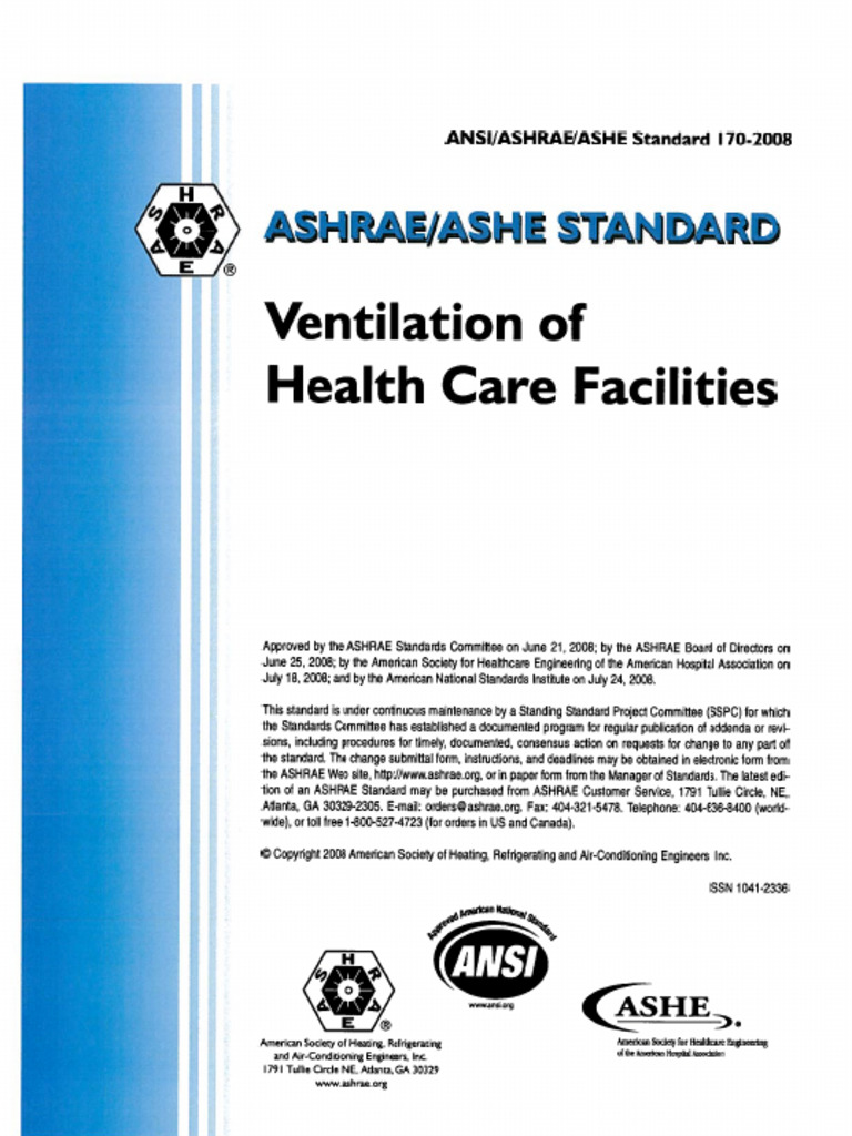 ASHRAE STandard 170 2008 Ventilation of Health Care Facilities | PDF