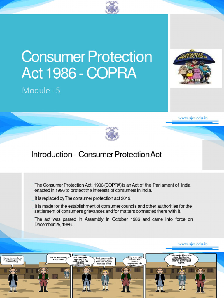 Consumer Protection Act 1986 - COPRA: Module - 5 | PDF | Consumer ...
