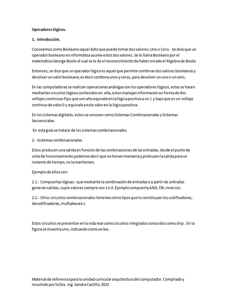 Operadores Lógicos Guía de Lectura Actividad 1 | PDF | Álgebra de Boole ...