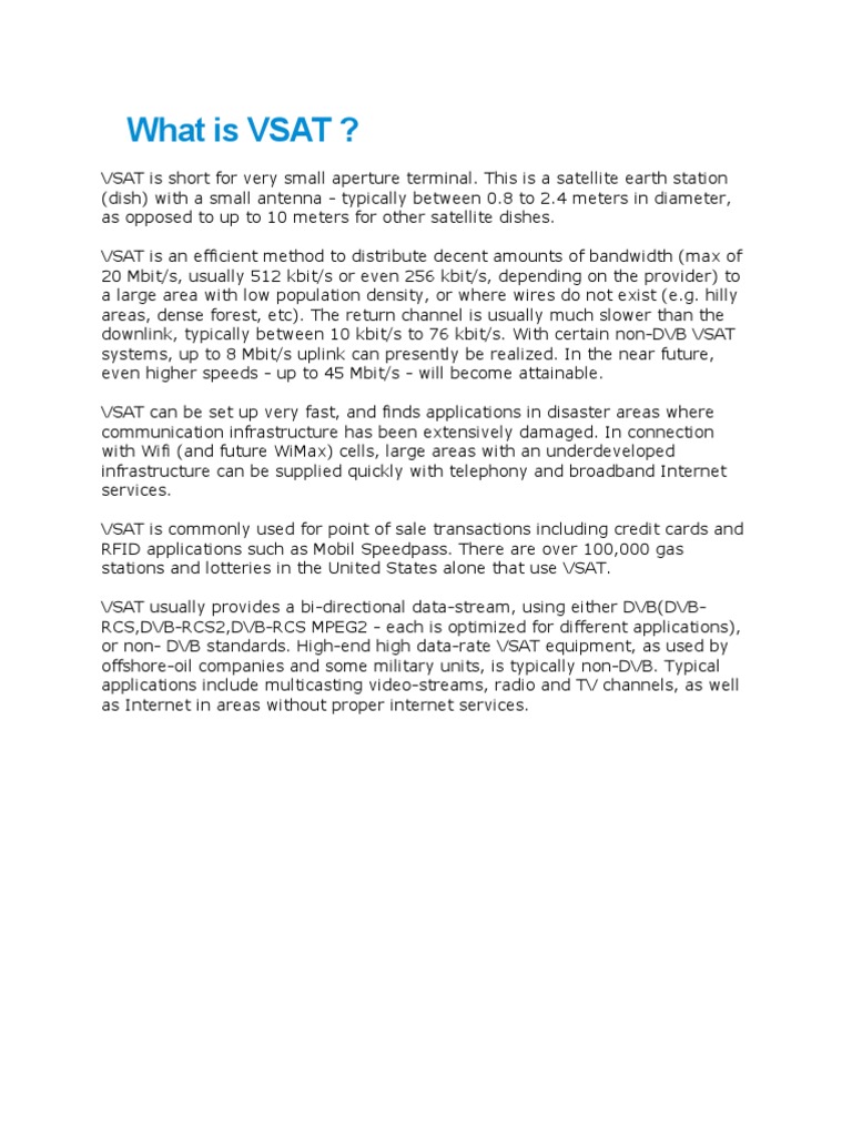 What Is VSAT | PDF | Internet Access | Very Small Aperture Terminal