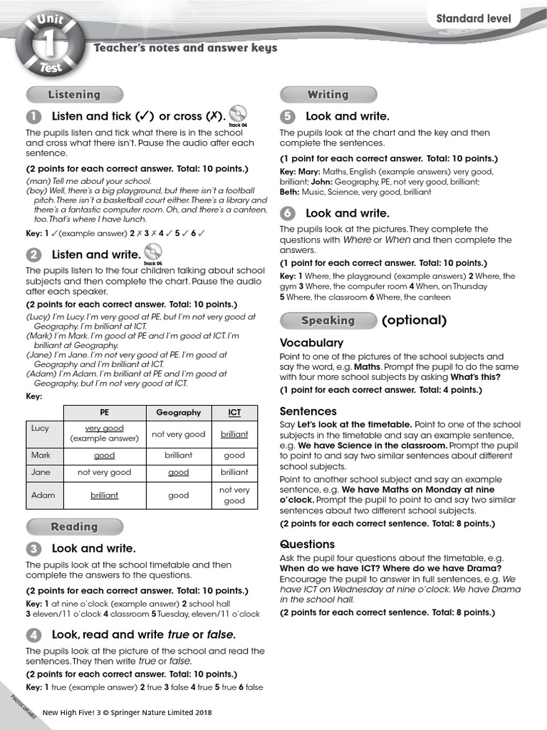 NHF L3 Units 1-9 Standard Level Tests Answer Keys | PDF | Dolphin ...