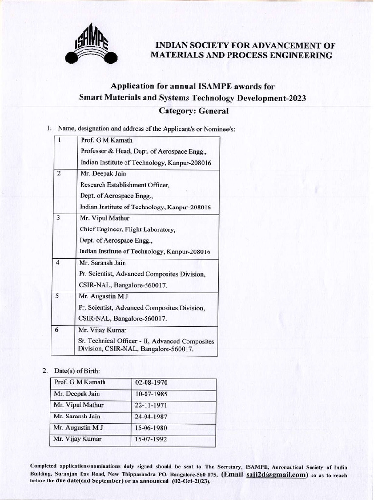 Annual ISAMPE Application | PDF