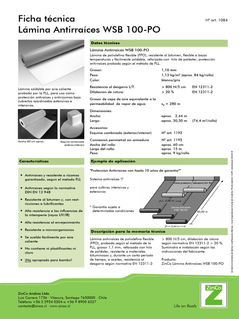 ZinCo_FT_Lámina Antirraíces_WSB100-PO_cl | PDF | Materiales