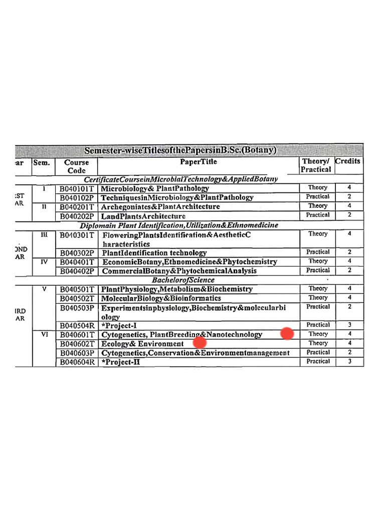 5th Sem Botany Syllabus | PDF