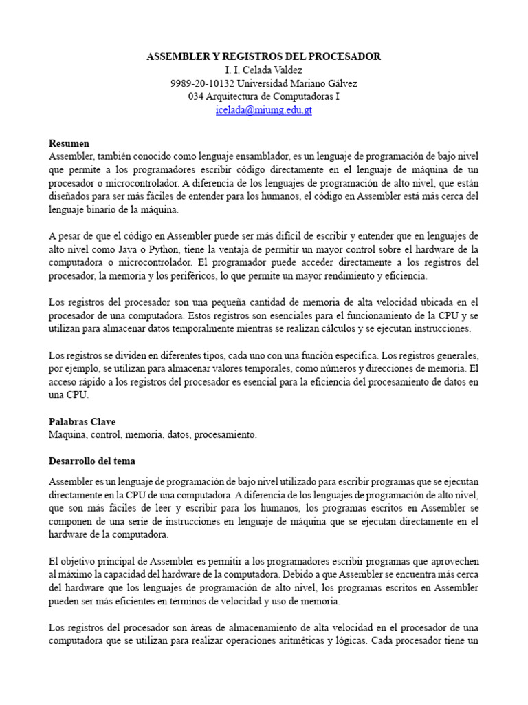 Assembler y Registros del Procesador | PDF | Lenguaje ensamblador ...
