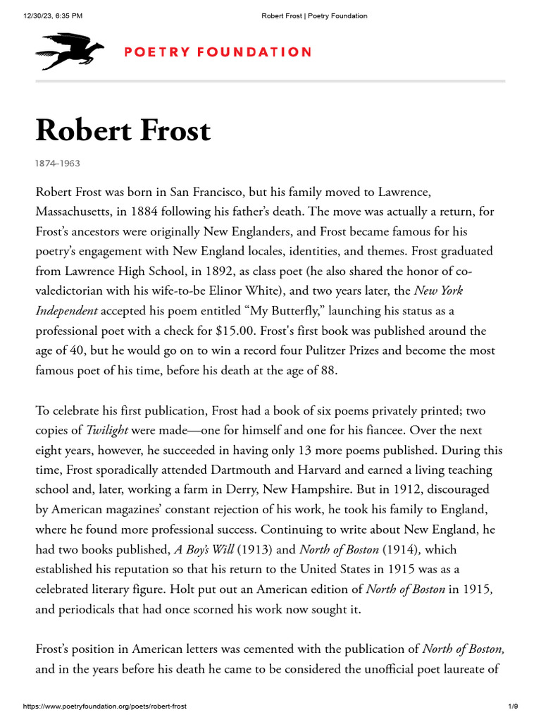 Robert Frost - Poetry Foundation | PDF | Poetry | Metre (Poetry)