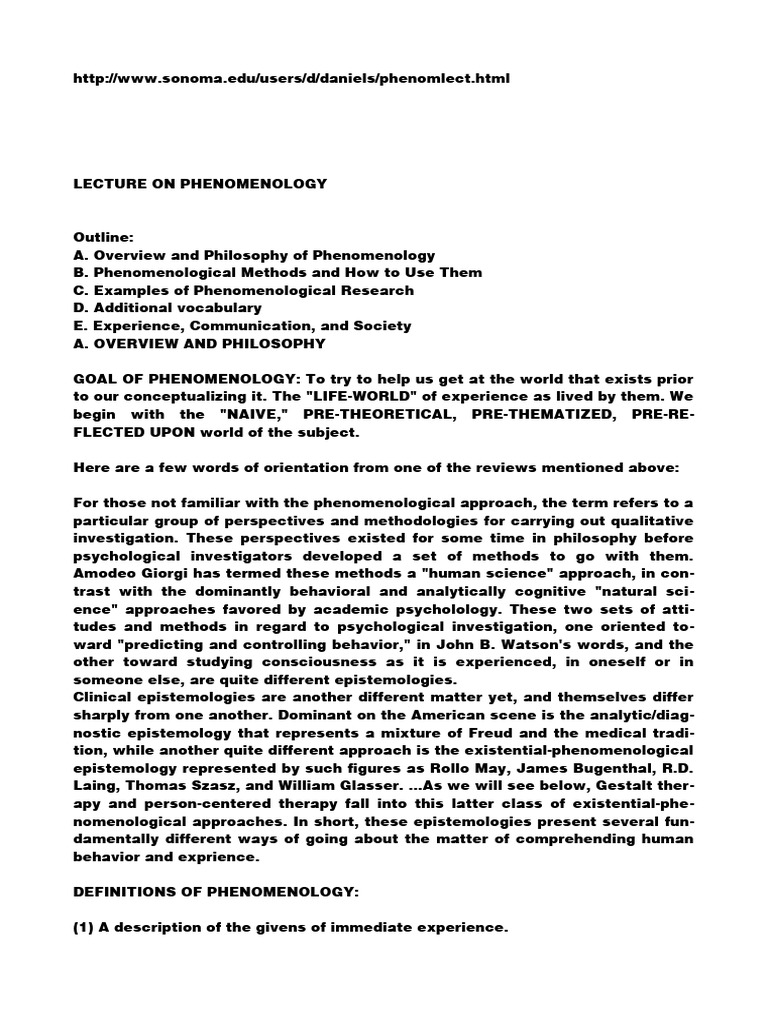 Phenomenological Psychology Note 3 | PDF | Phenomenology (Philosophy ...