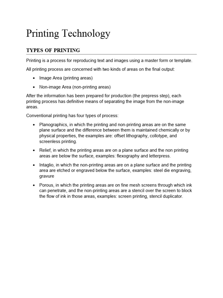 Printing Technology Pdf Printing Publishing