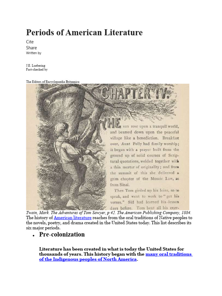 Major Periods of American Literature | PDF | Mark Twain | Nathaniel ...