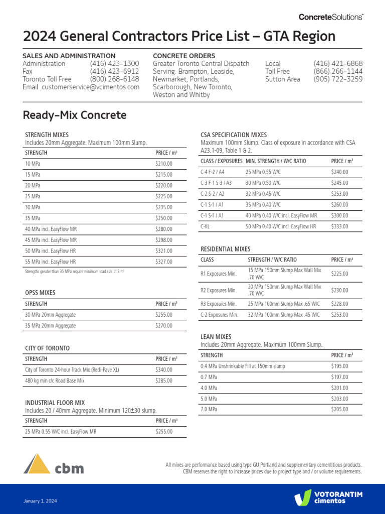 CBM GTA Price List - 24 | PDF | Fee | Concrete