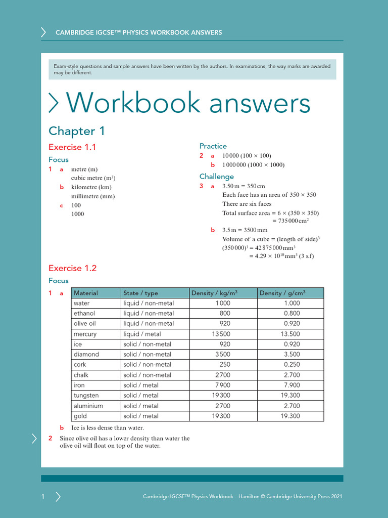 Igcse Physics 3ed TR Workbook Answers | PDF | Force | Acceleration