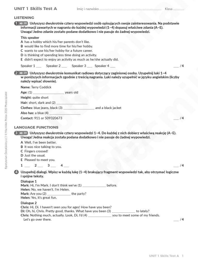 Unit 1 Skills Test A | PDF