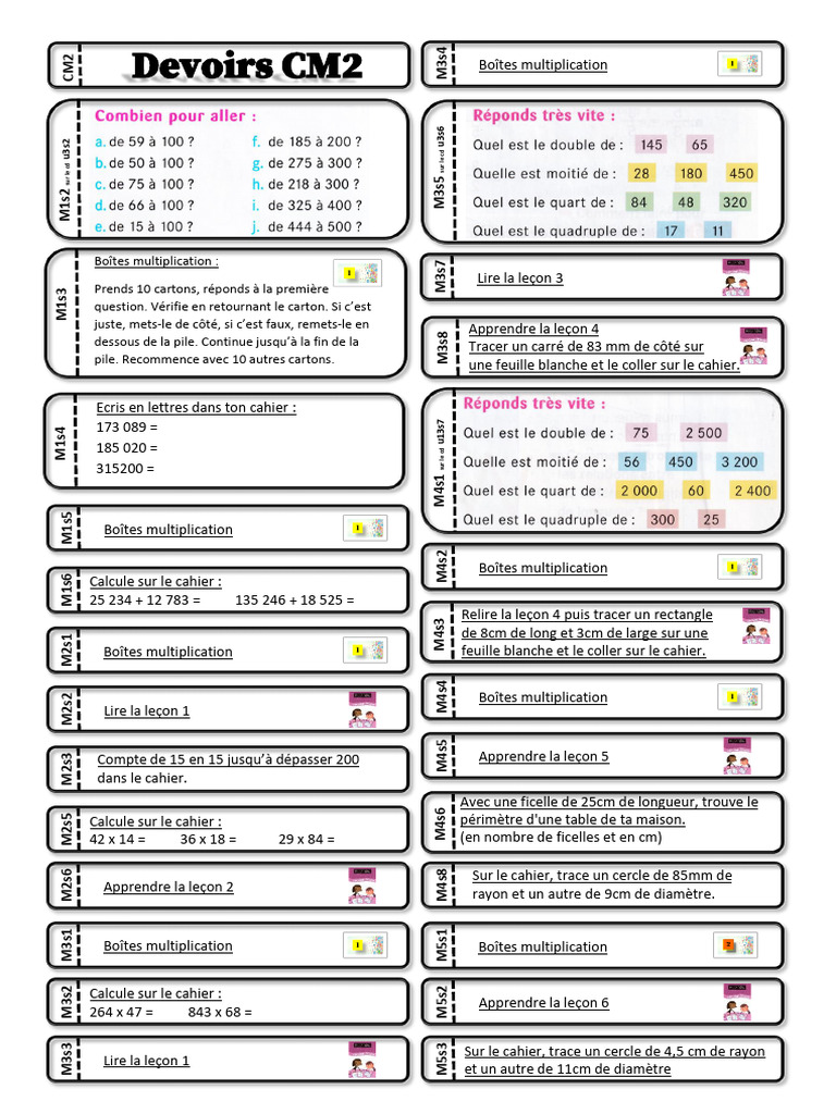 Devoirs Maths Cm2 Mhm-3-2 | PDF | Mathématiques | Géométrie euclidienne