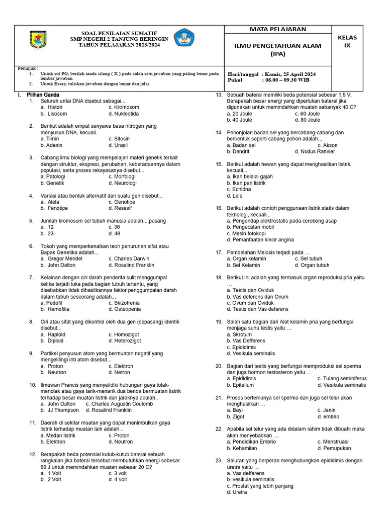Ipa Uas Kelas Ix 2024 | PDF