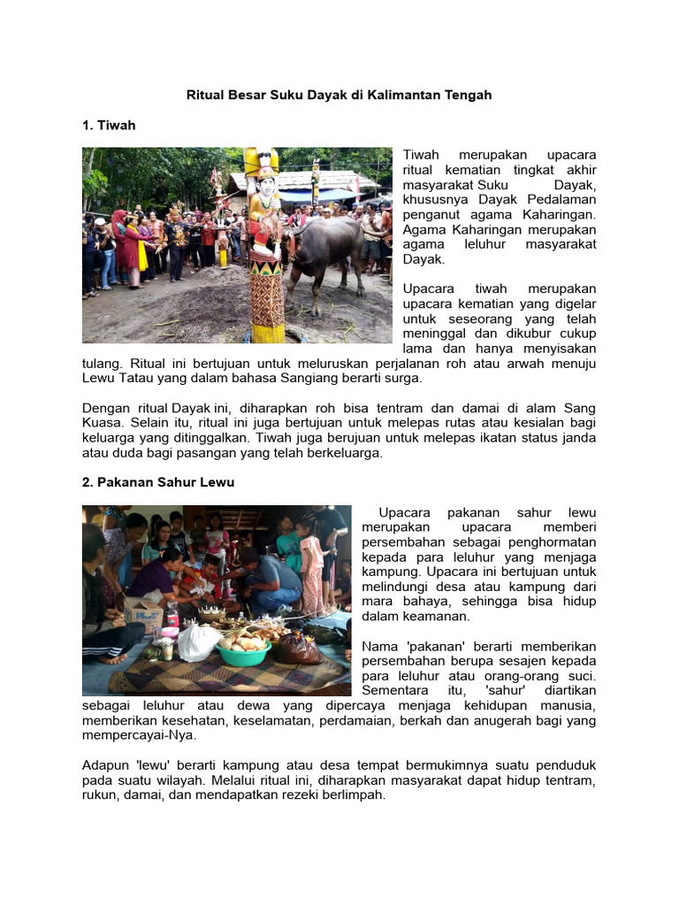 Ritual Besar Suku Dayak Di Kalimantan Tengah | PDF