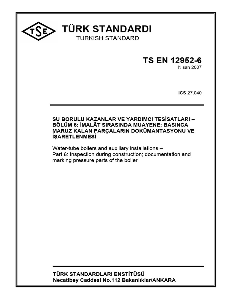 TS EN 12952-6 Su borulu kazanlar ve tesisatı | PDF