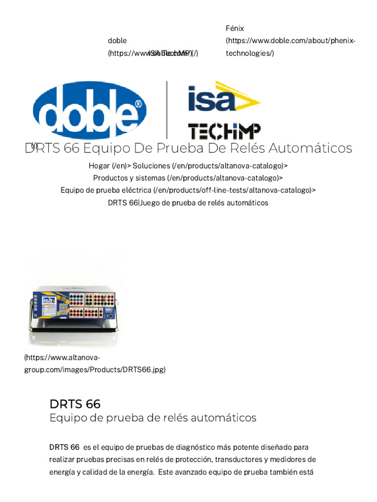 DRTS 66 - Juego de Prueba de Relés Automáticos - Altanova Group | PDF ...