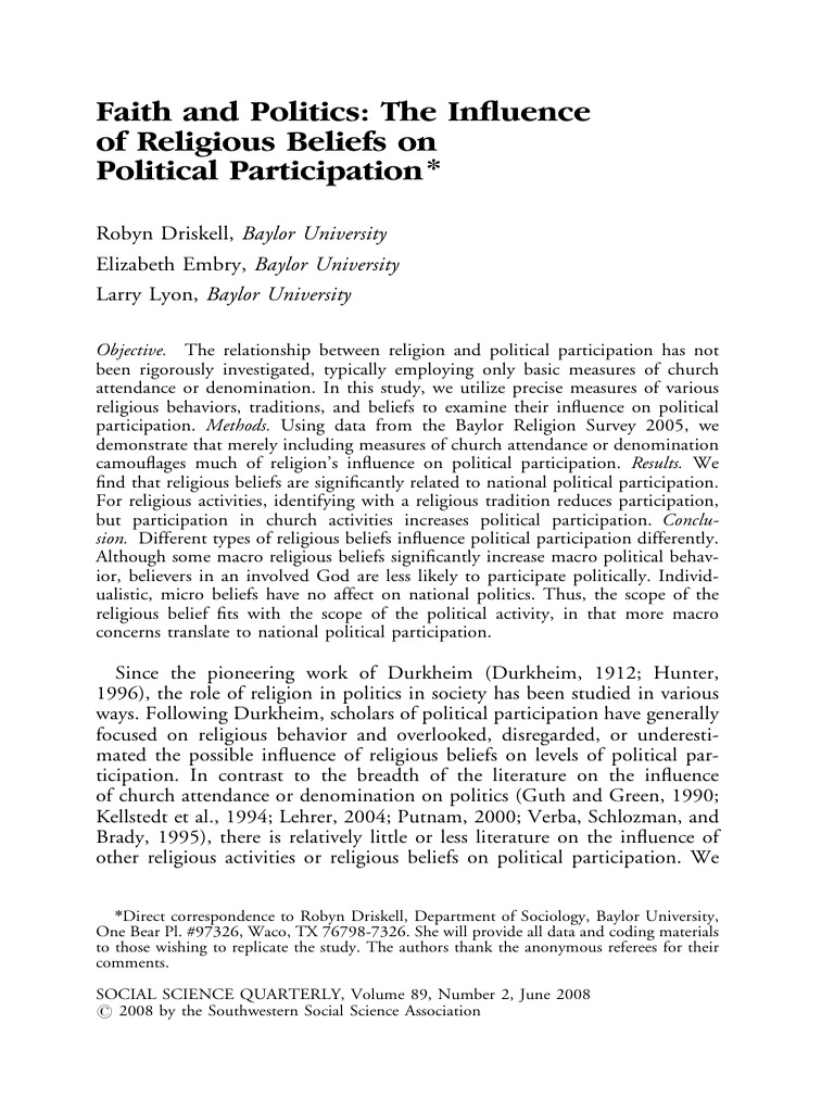 Religion's Impact on Political Participation | PDF | Protestantism ...