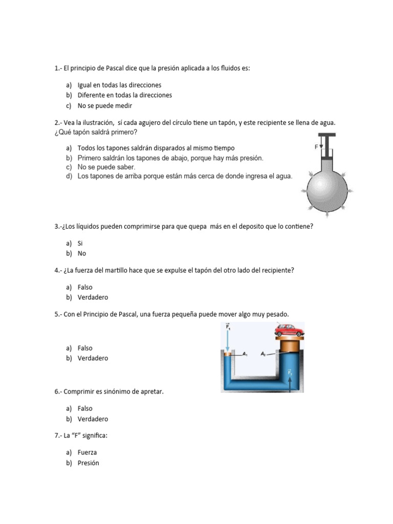 Preguntas Principio de Pascal-2 | PDF | Presión | Fuerza