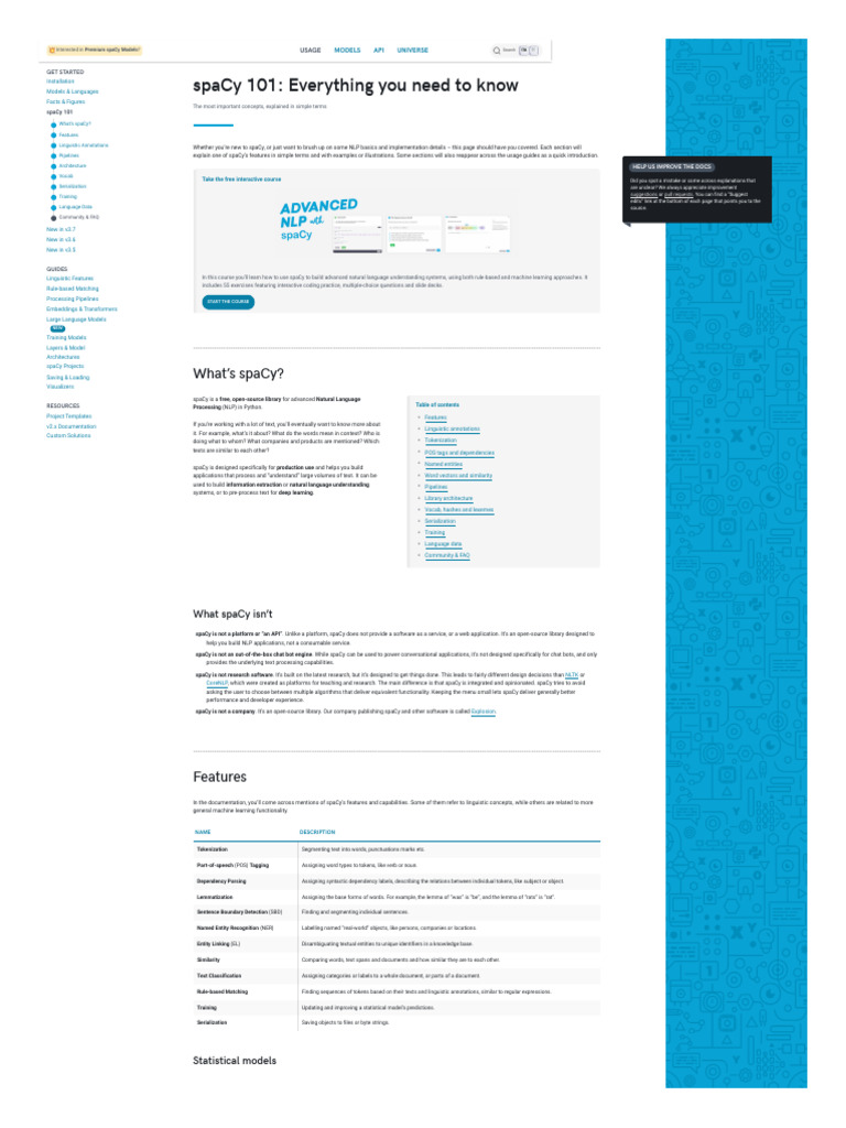 Spacy Io Usage Spacy 101 | PDF | Annotation | Parsing