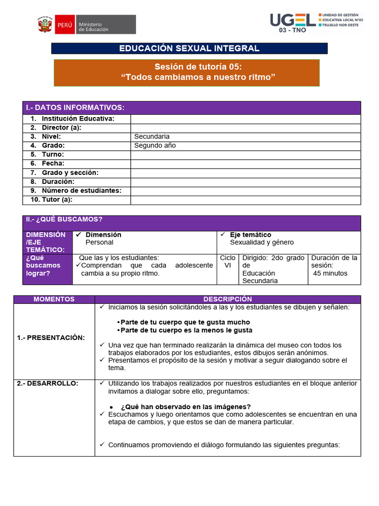 Sesión 05 - Todos Cambiamos A Nuestro Ritmo - 2° Secundaria - Ciclo VI - Educación Sexual | PDF ...