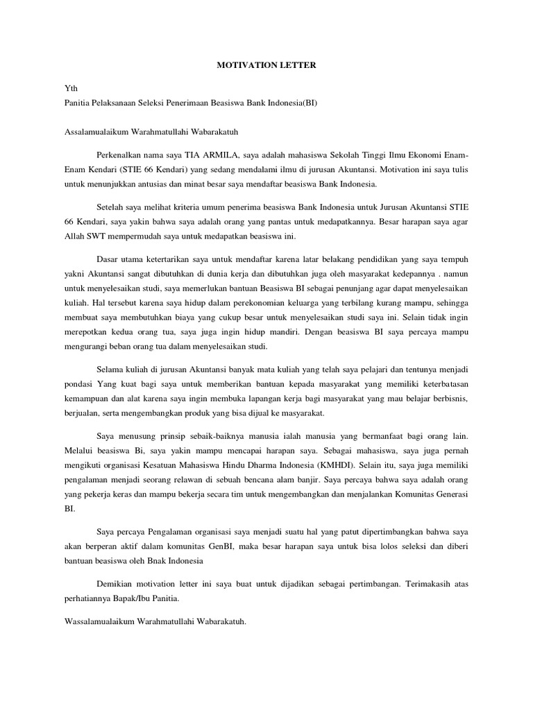 MOTIVATION LETTER Dan Surat | PDF