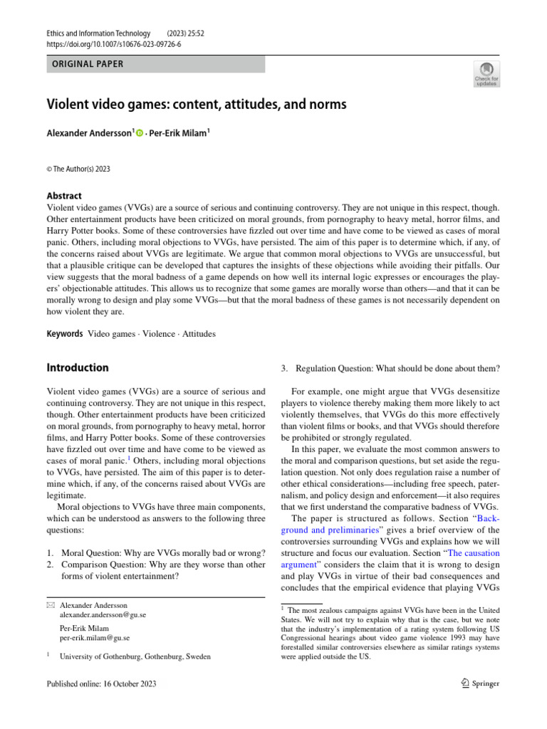 Violent Video Games: Content, Attitudes, and Norms: Alexander Andersson ...