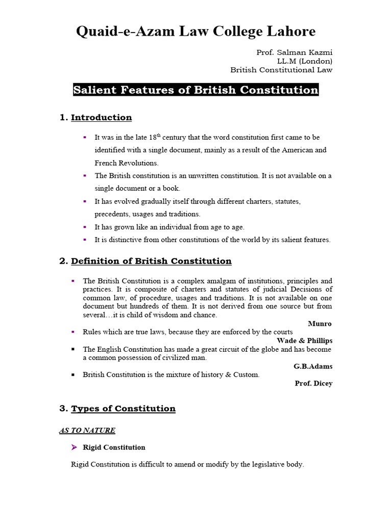 Salient Features of British Constitution | PDF | Constitution ...