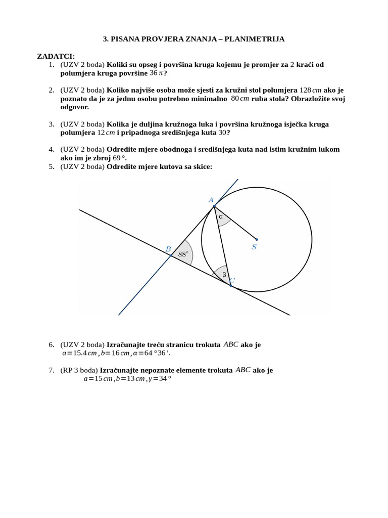 2a HTT 2 Ispit Planimetrija | PDF
