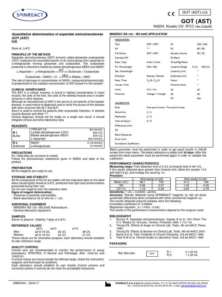 Quantitative Determination of Aspartate Aminotransferase Got (Ast ...