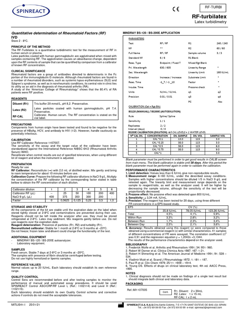 RF-turbilatex: Quantitative Determination of Rheumatoid Factors (RF) | PDF | Rheumatoid ...