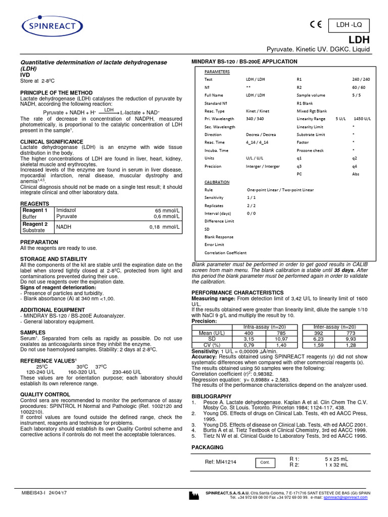 Quantitative Determination of Lactate Dehydrogenase (LDH) | PDF | Lactate Dehydrogenase