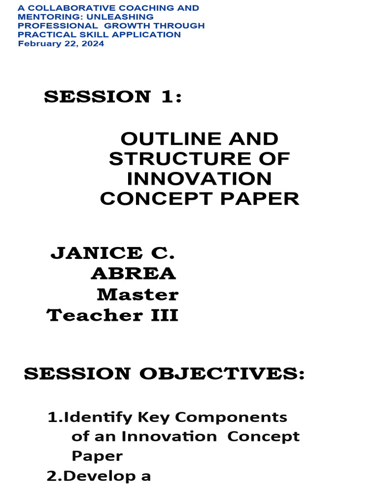 Session 1 - Outline and Structure of Innovation Concept Paper | PDF ...