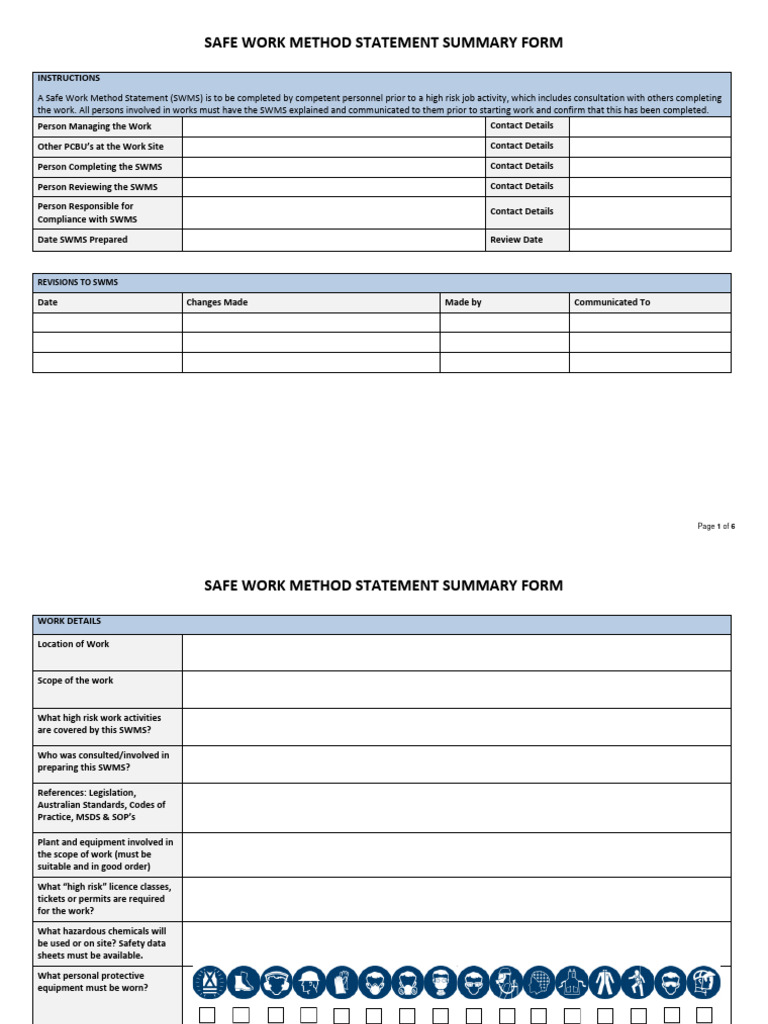 Safe Work Method Statement Summary Form - EDITABLE PDF | PDF | Personal ...