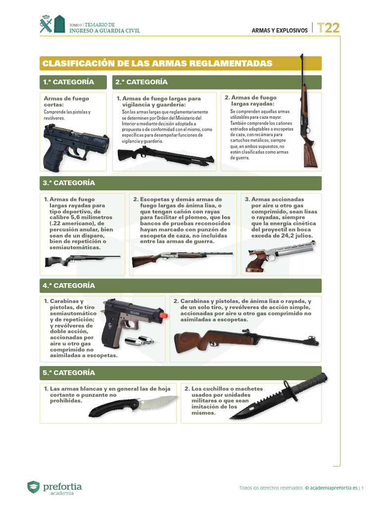 Clasificación de Armas Reguladas en España | PDF | Armas de fuego ...