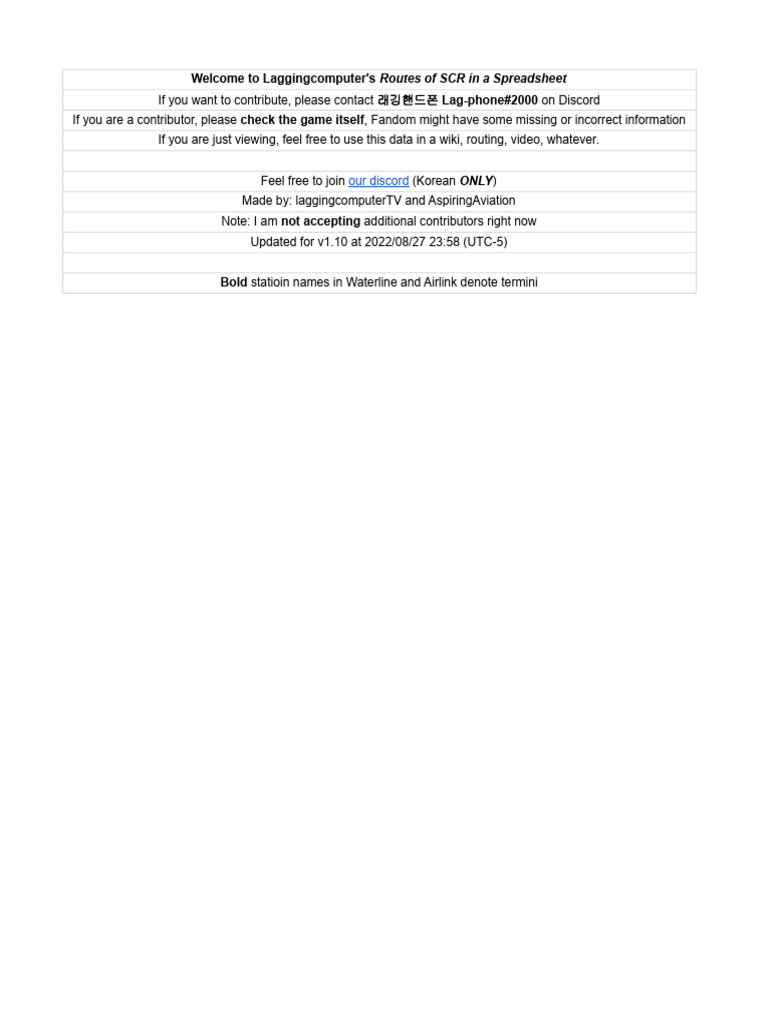 SCR Routes On A Spreadsheet | PDF