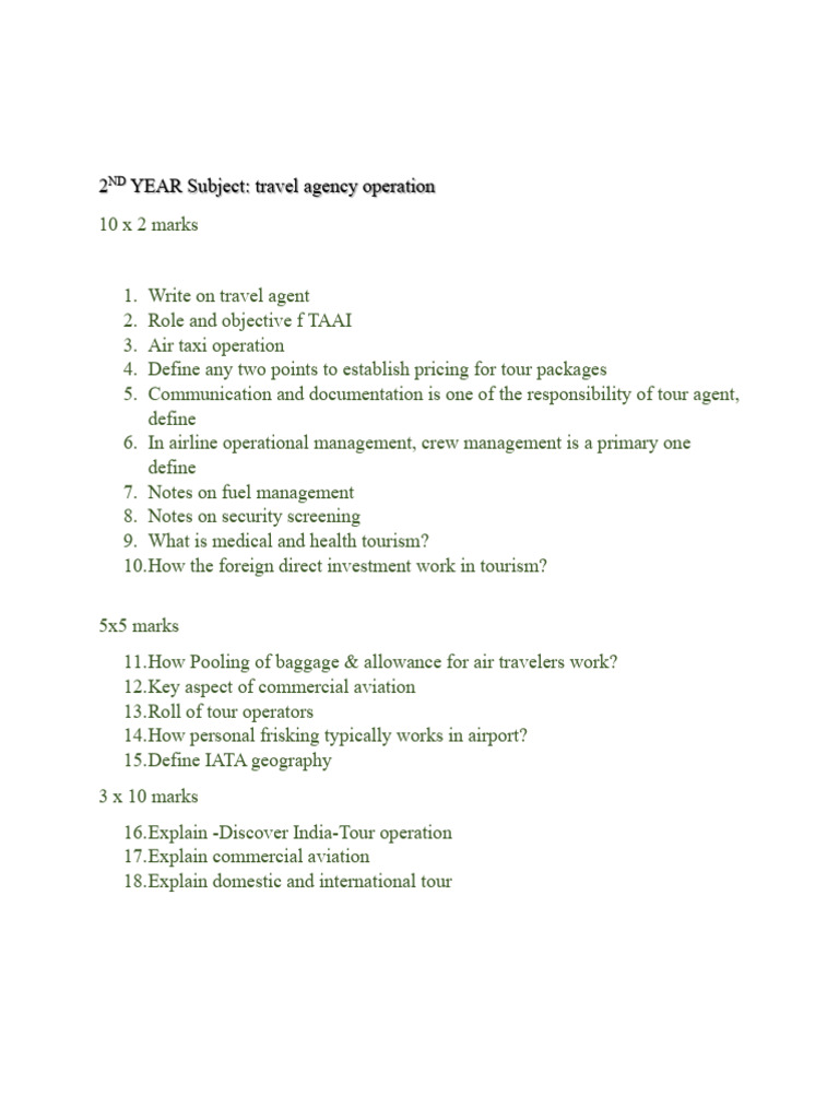Travel Agency Operations: Key Concepts and Roles | PDF