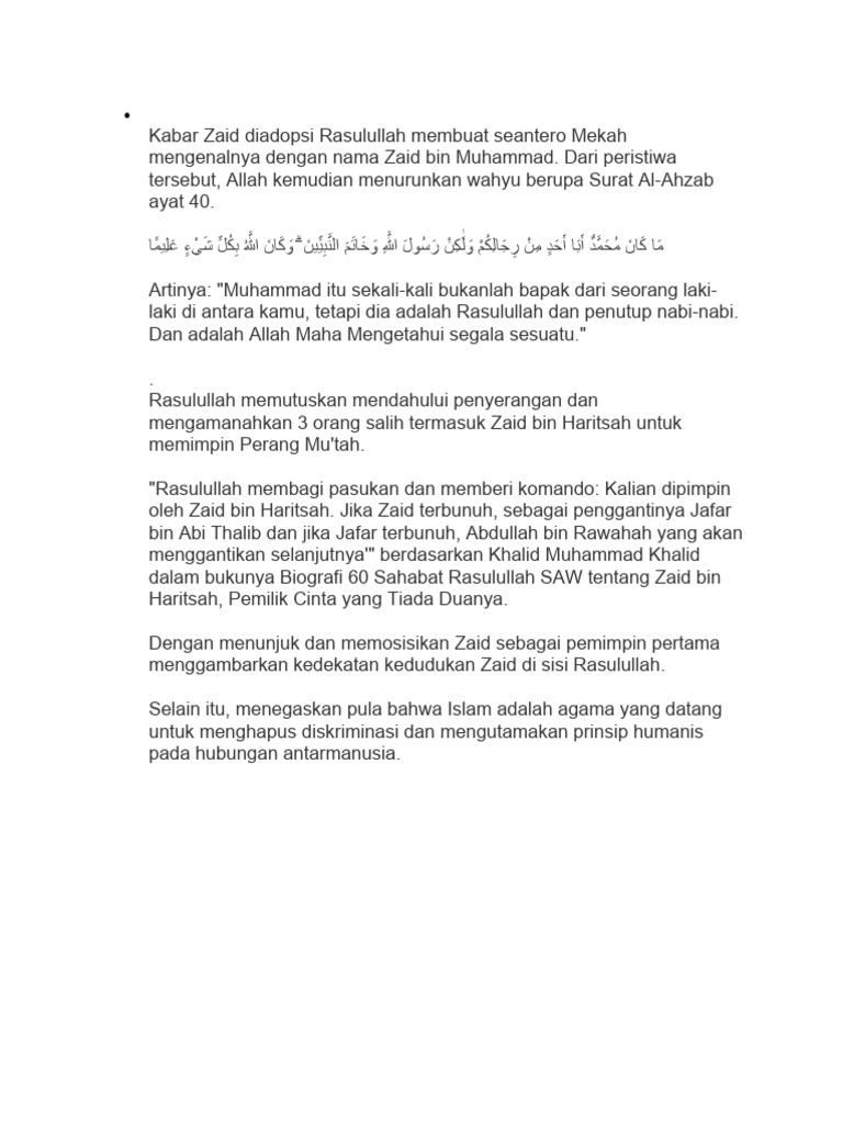 Kabar Zaid Diadopsi Rasulullah Membuat Seantero Mekah Mengenalnya Dengan Nama Zaid Bin Muhammad ...