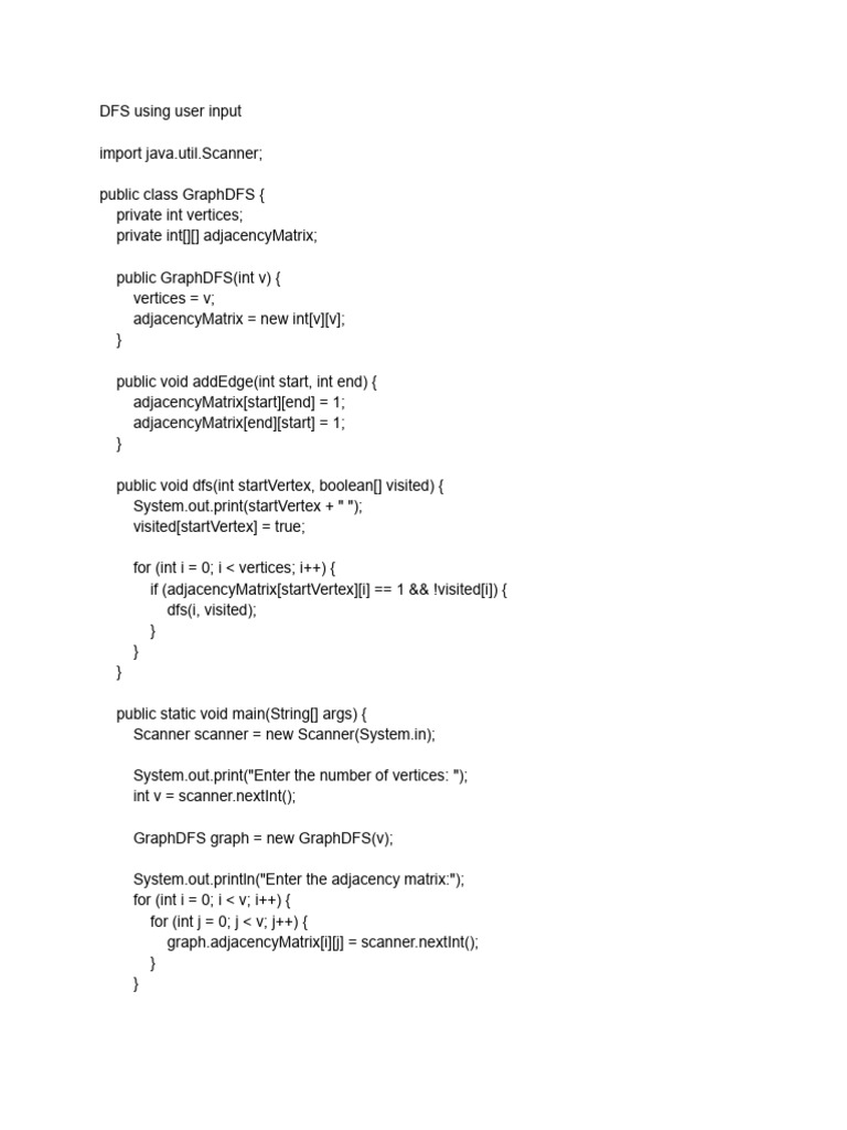 User Input DFS in Java Code | PDF
