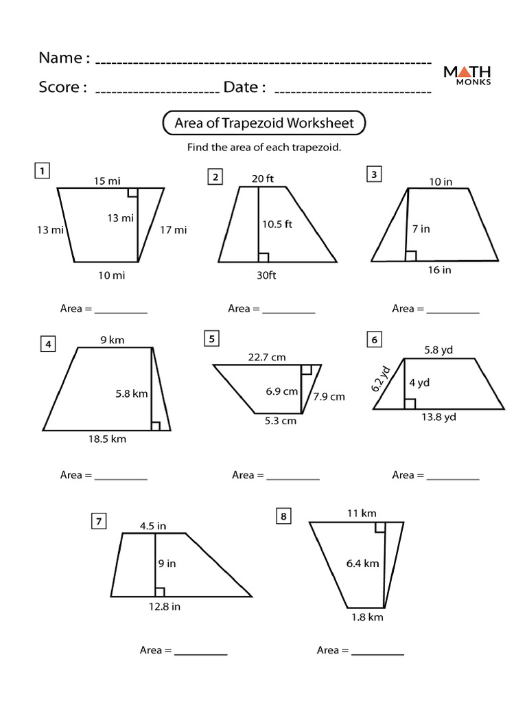 Area of Trapezoid Worksheet | PDF