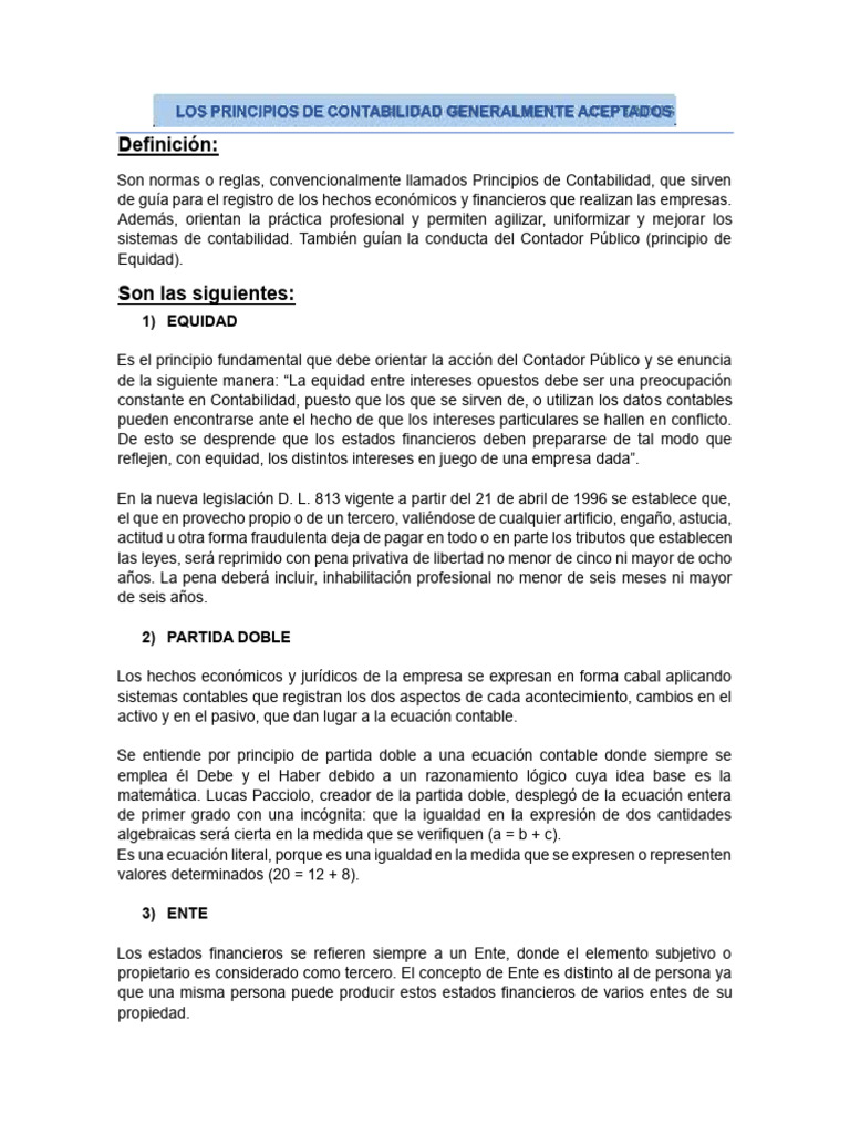 Principios de Contabilidad Generalmente Aceptados | PDF | Contabilidad ...