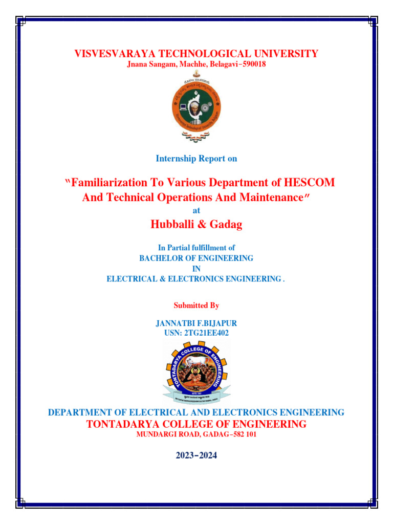HESCOM Internship | PDF | Electrical Substation | Transformer