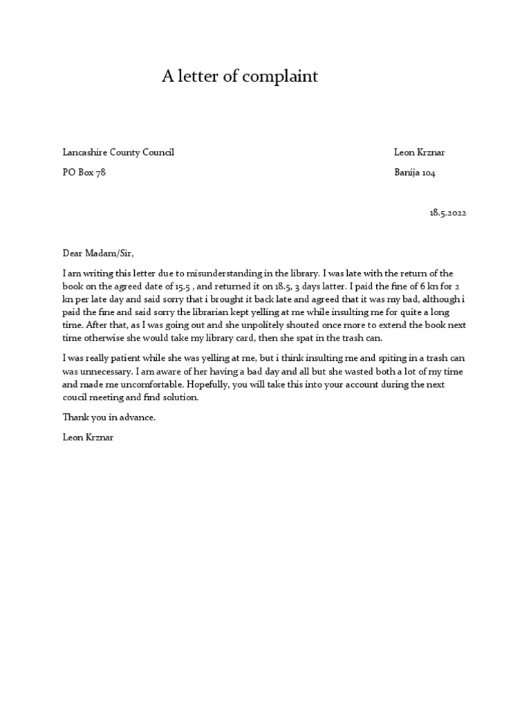 Library Complaint: Staff Misconduct | PDF