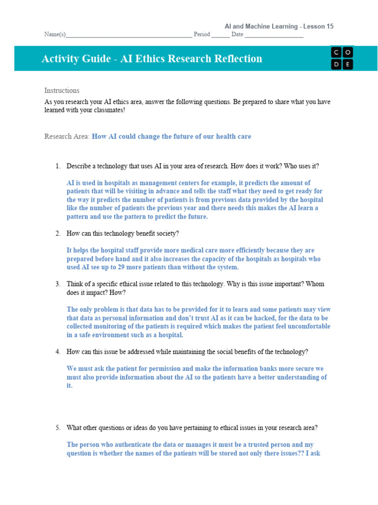 U7L15 - Activity Guide - AI Ethics Research Reflection (1) (1) | PDF ...